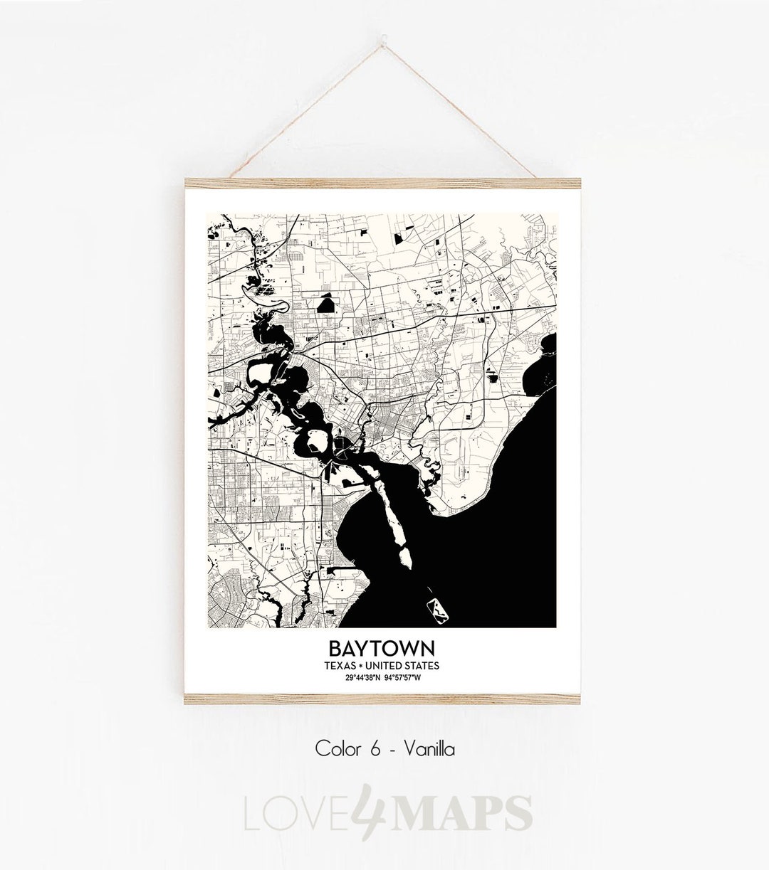 Baytown TX City Map Poster Print Wall Art Decor | Baytown Texas Map ...