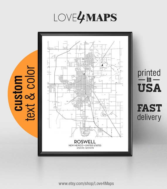 Roswell New Mexico Map Roswell City Print Roswell Poster | Etsy