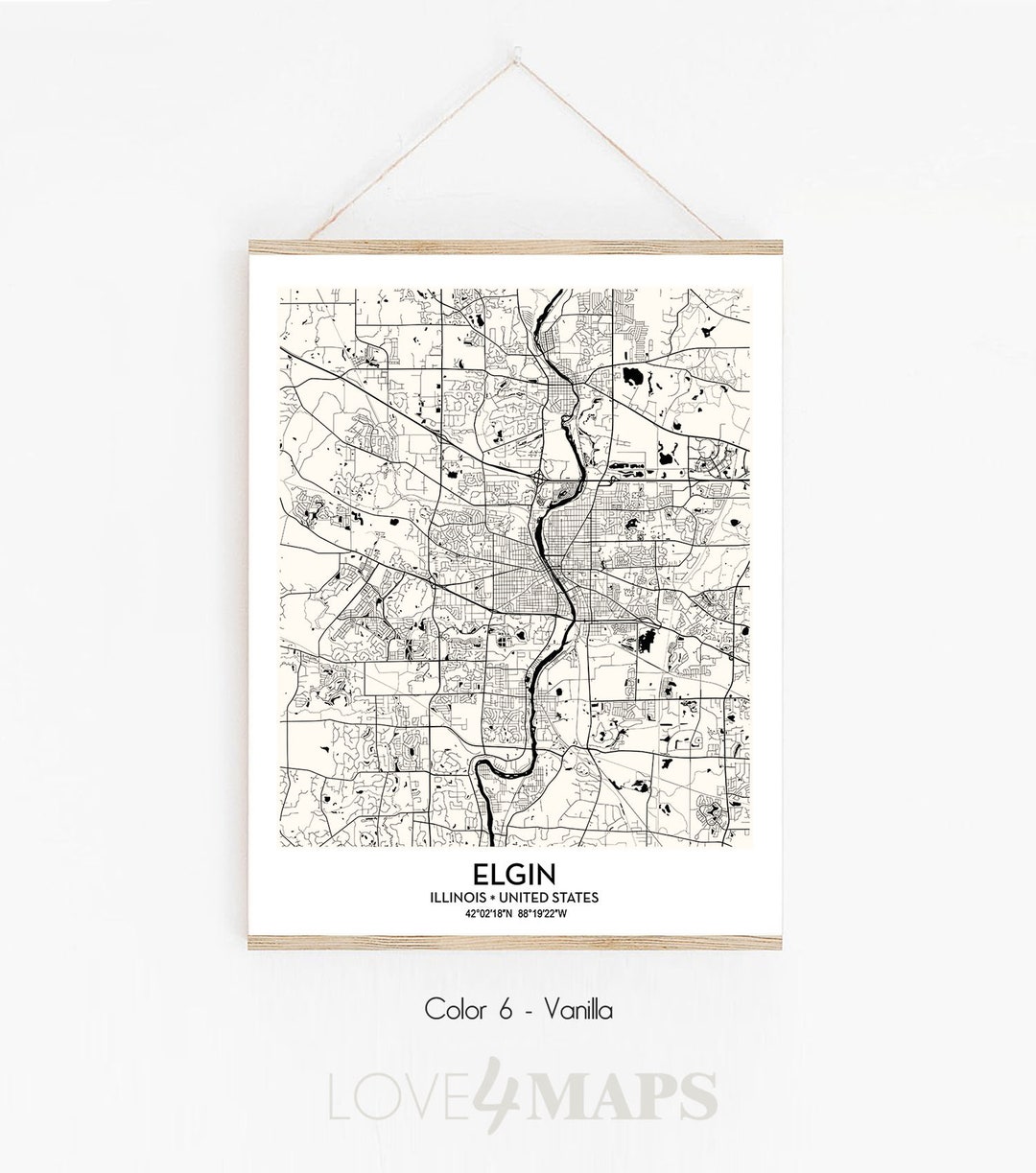 Elgin IL City Map Poster Print Wall Art Decor | Elgin Illinois Map ...