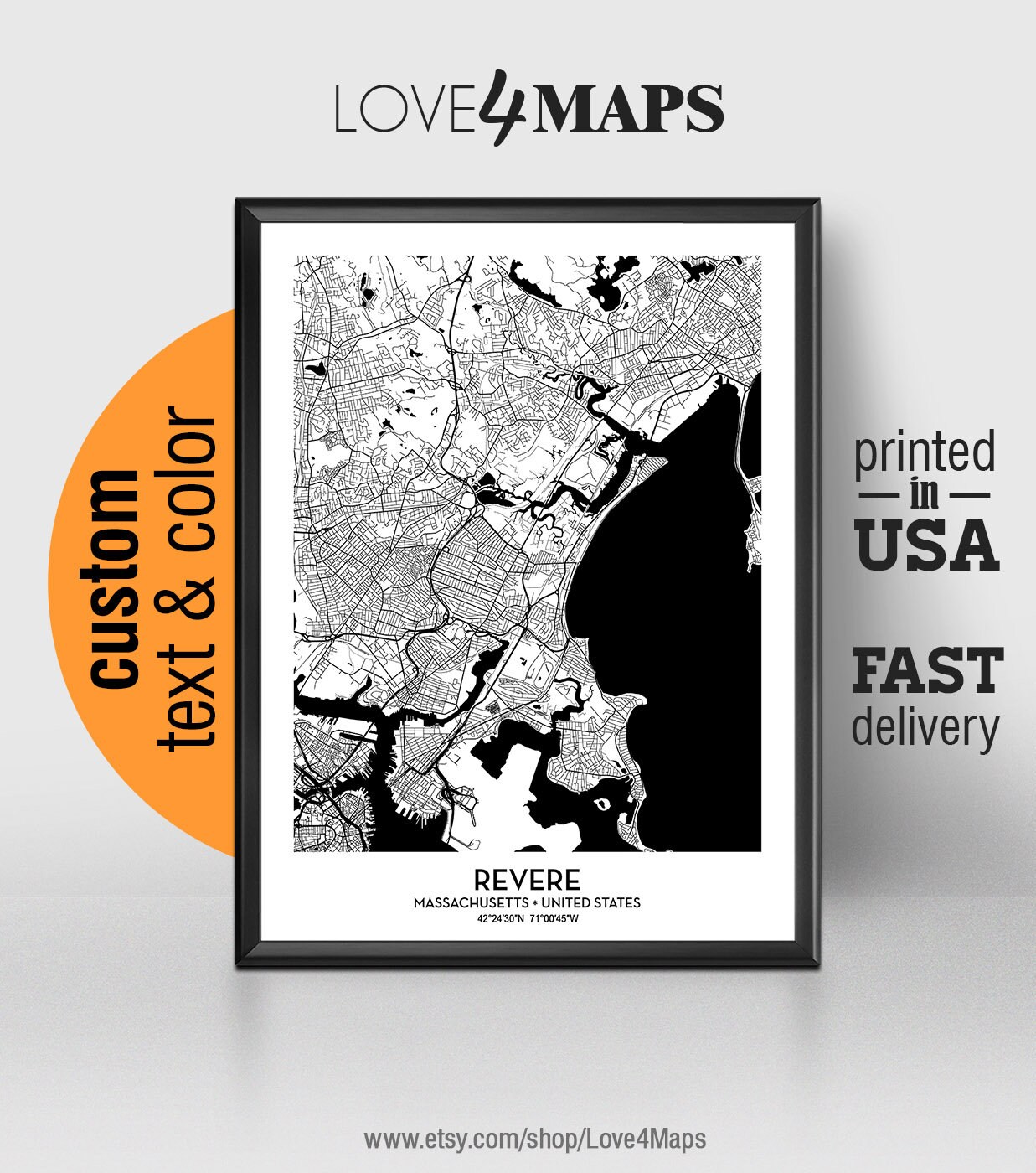 Revere Massachusetts Map Revere City Print Revere Poster | Etsy