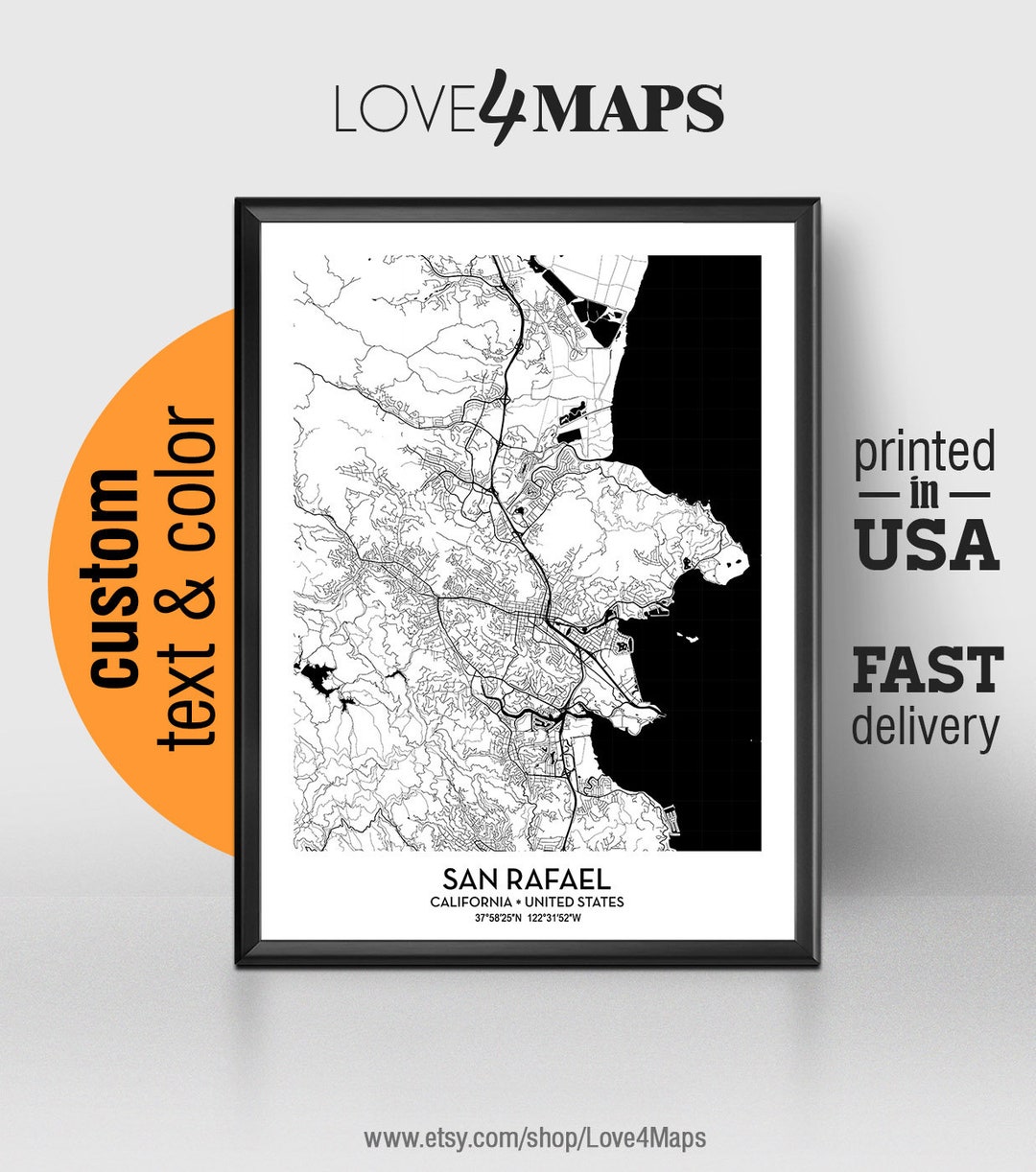 San Rafael California Map, San Rafael City Print, San Rafael Poster ...