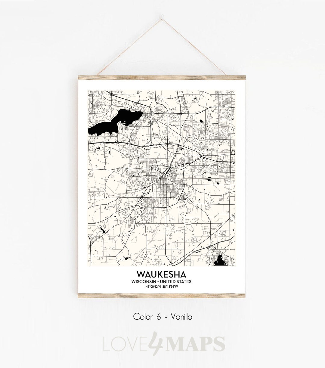 Waukesha WI City Map Poster Print Wall Art Decor | Waukesha Wisconsin ...