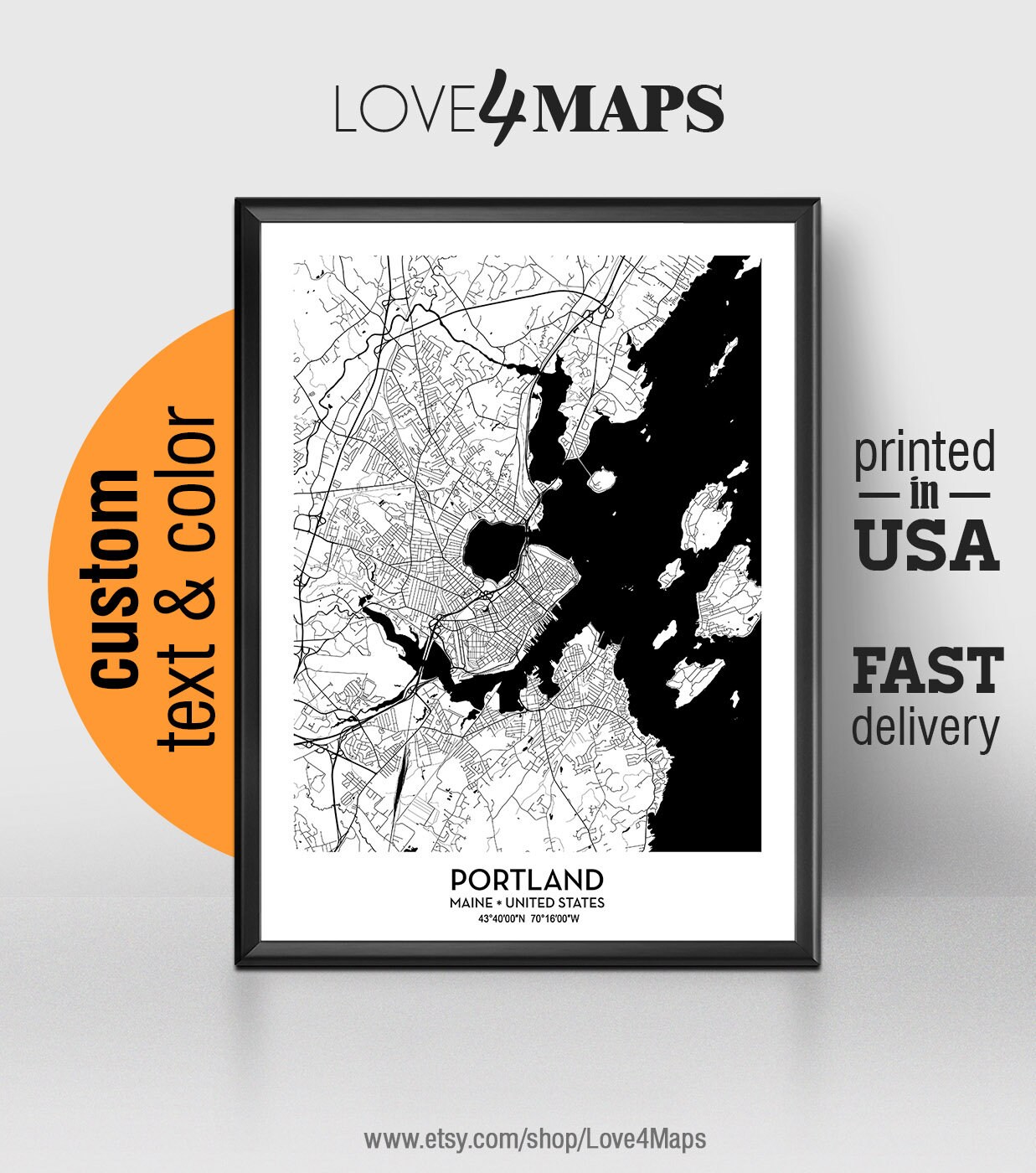 Portland Maine Map Portland City Print Portland Poster - Etsy Ireland