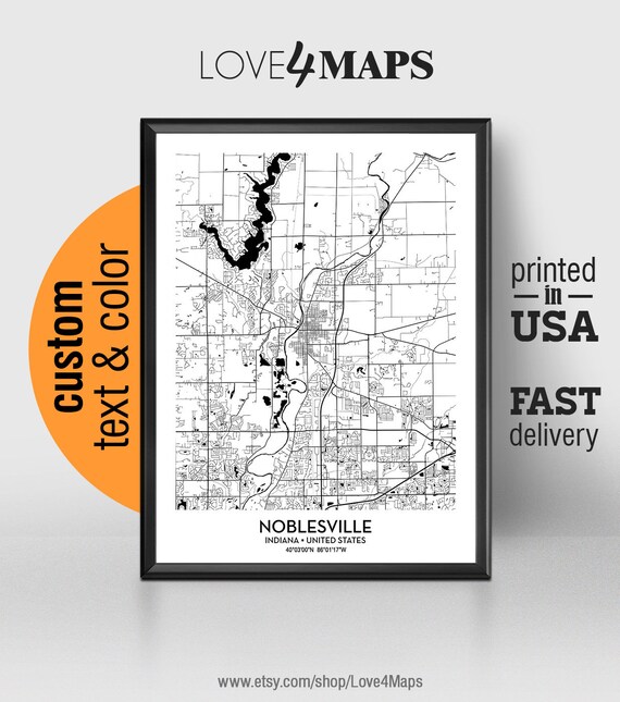 Noblesville Indiana Map Noblesville City Print Noblesville | Etsy