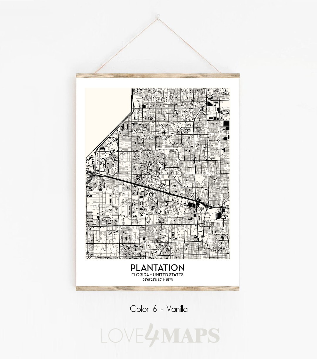 Plantation FL City Map Poster Print Wall Art Decor Plantation Florida ...