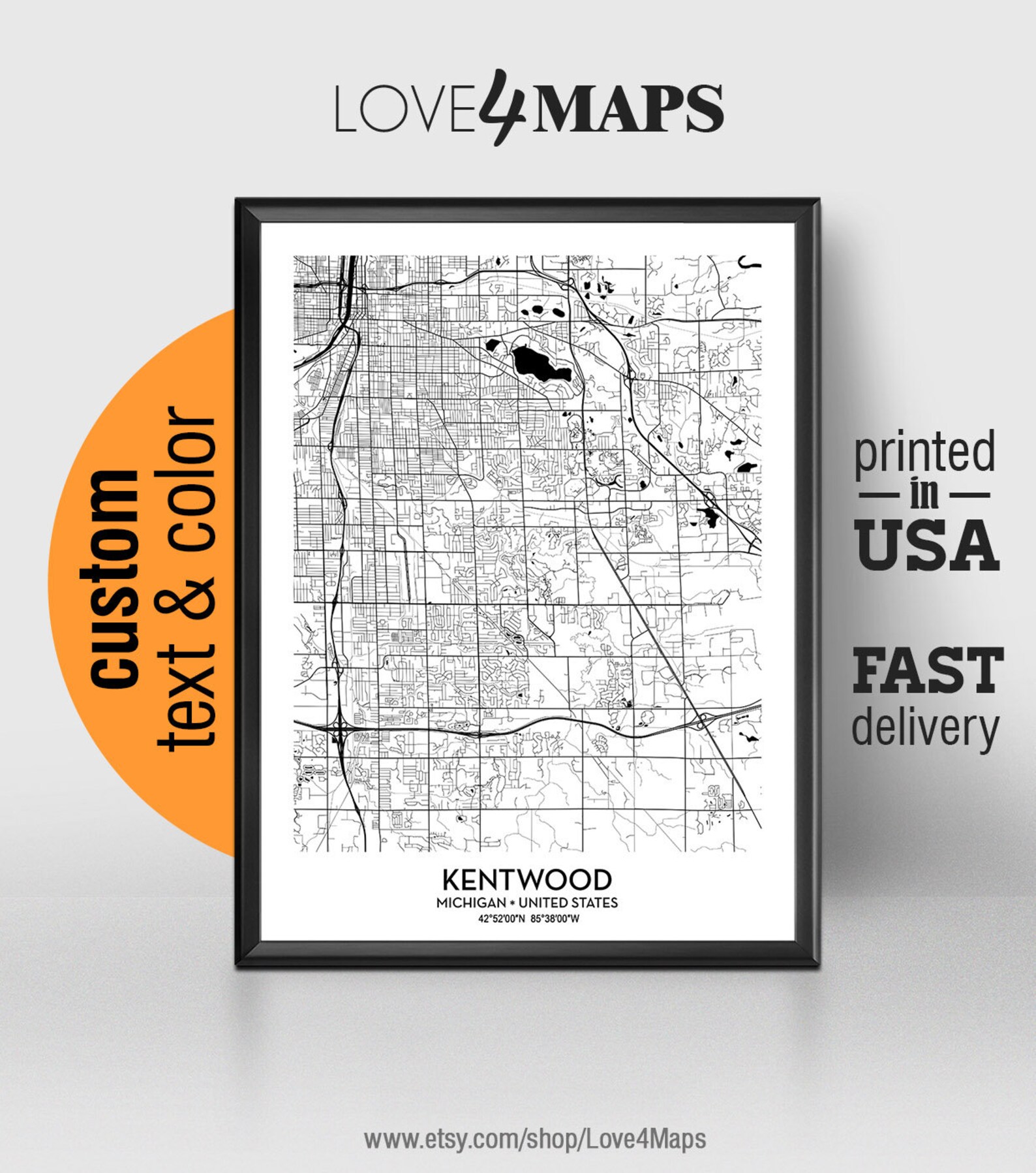 Kentwood Michigan Map Kentwood City Print Kentwood Poster - Etsy