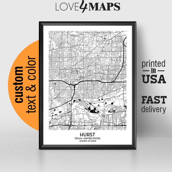 Hurst Texas Map - Etsy