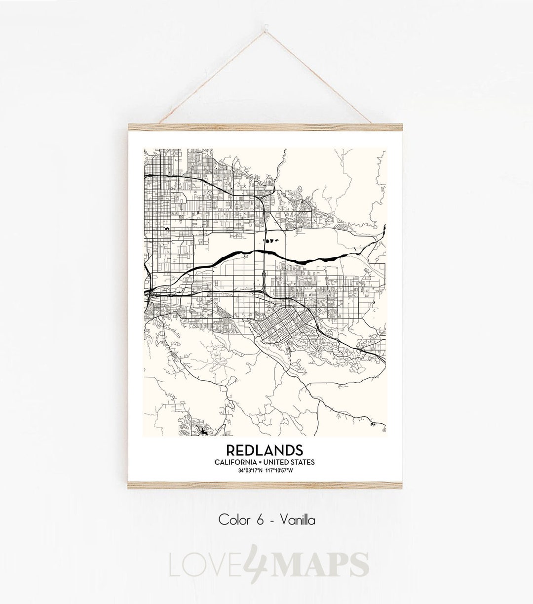 Redlands CA City Map Poster Print Wall Art Decor | Redlands California ...