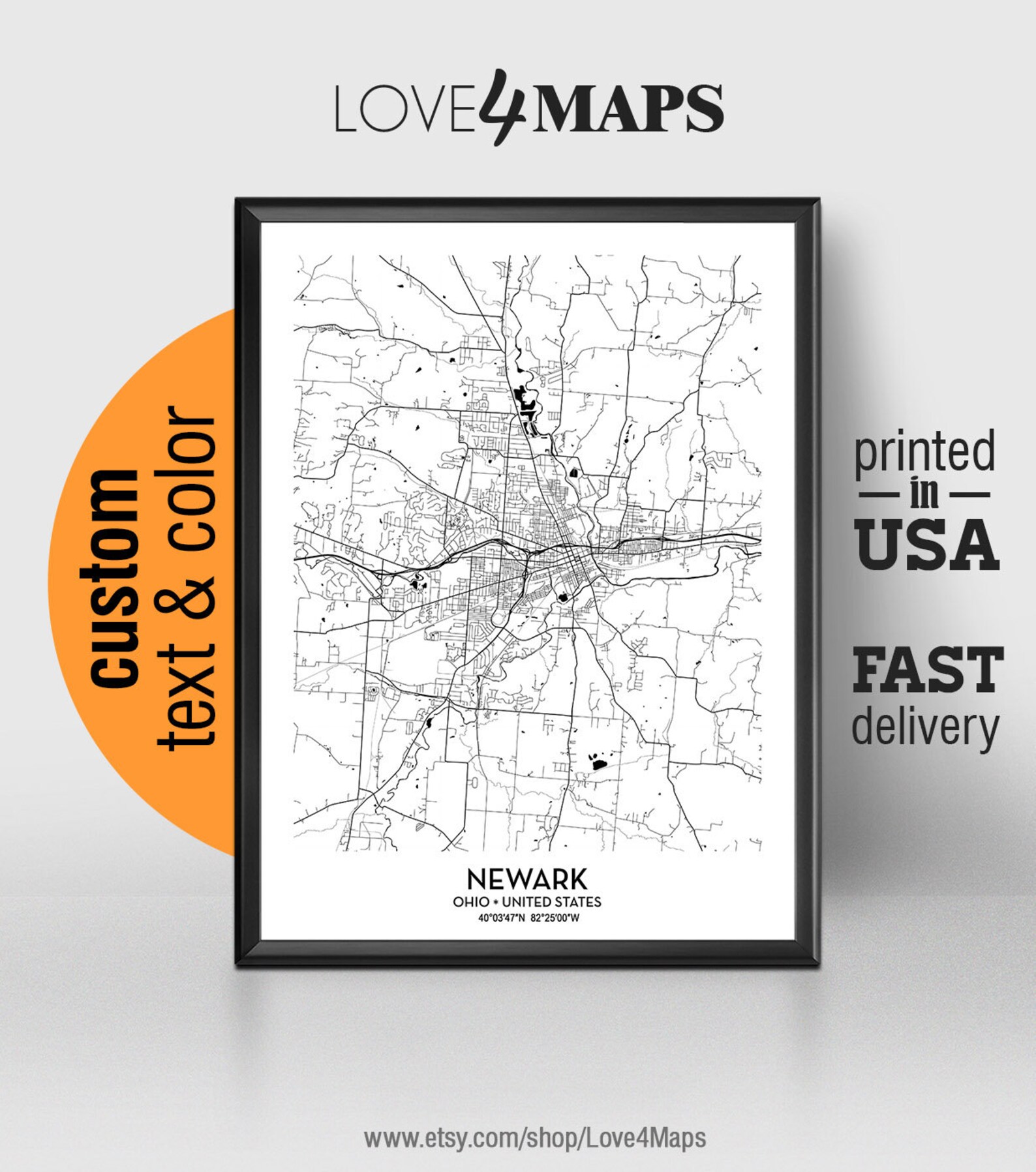 Newark Ohio Map Newark City Print Newark Poster - Etsy