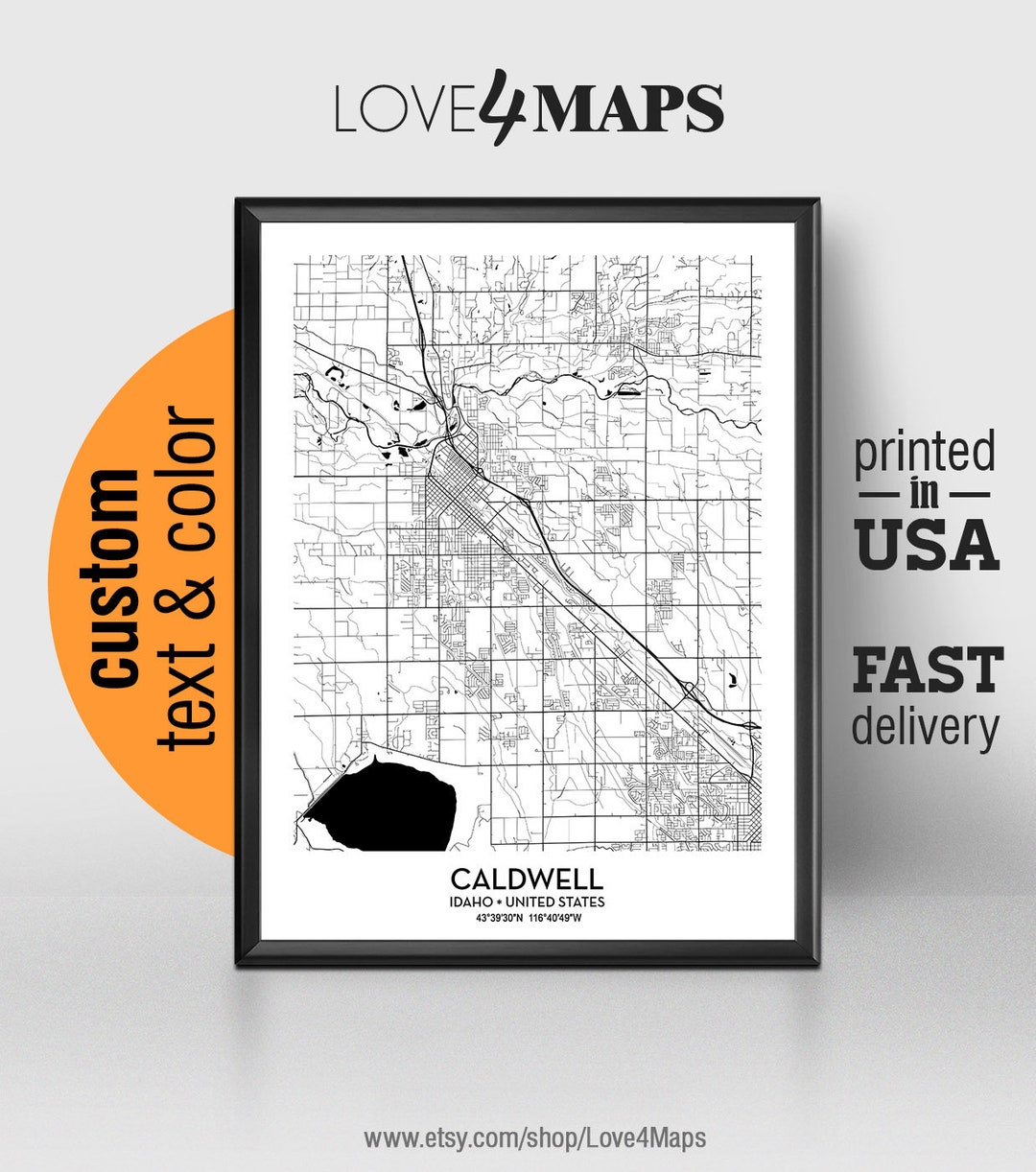 Caldwell Idaho Map, Caldwell City Print, Caldwell Poster, Personalized ...