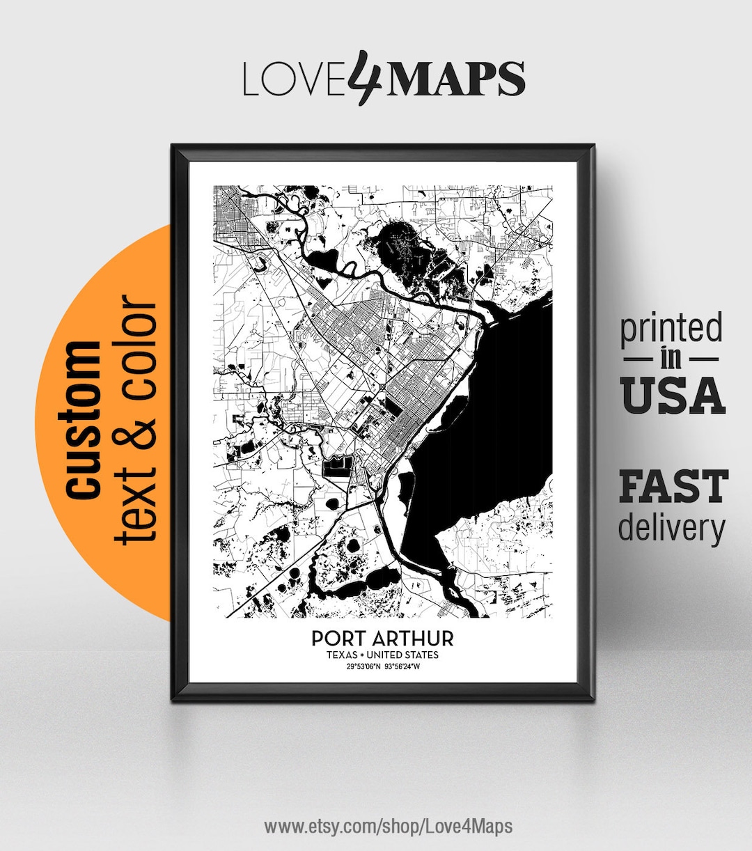 Port Arthur Texas Map, Port Arthur City Print, Port Arthur Poster ...