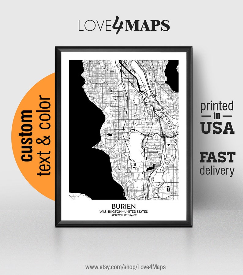 Burien Washington Map Burien City Print Burien Poster - Etsy