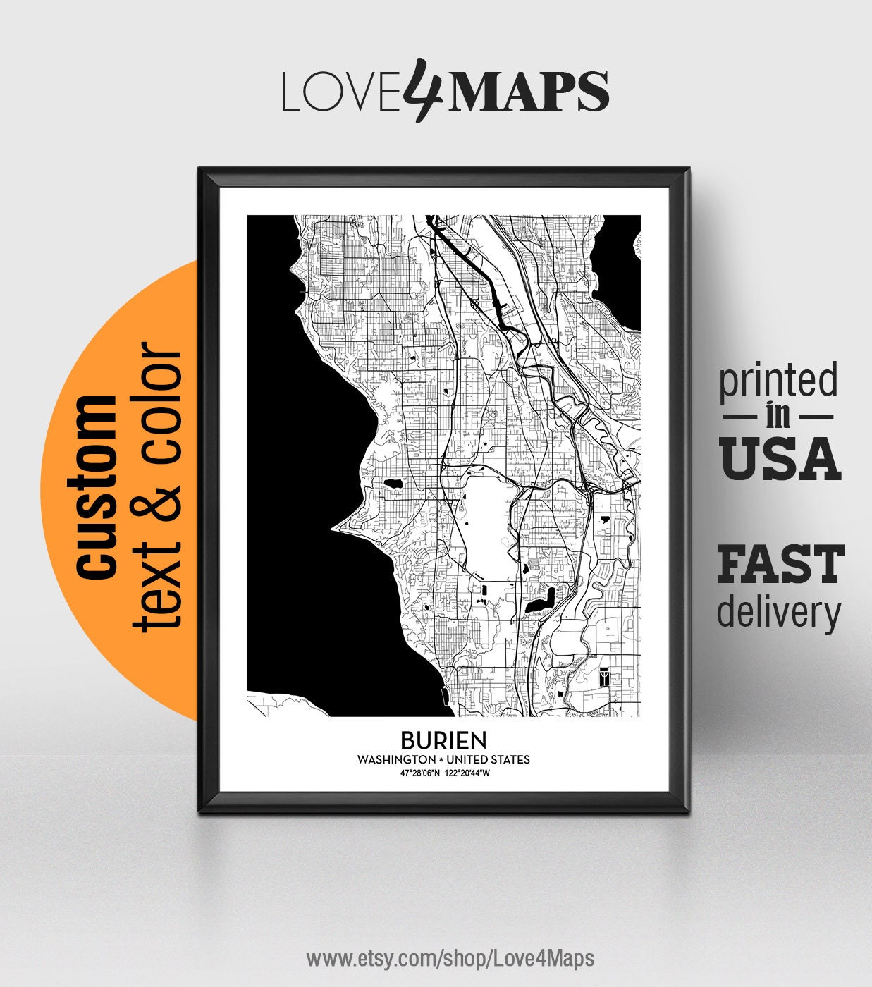 Burien Washington Map Burien City Print Burien Poster - Etsy