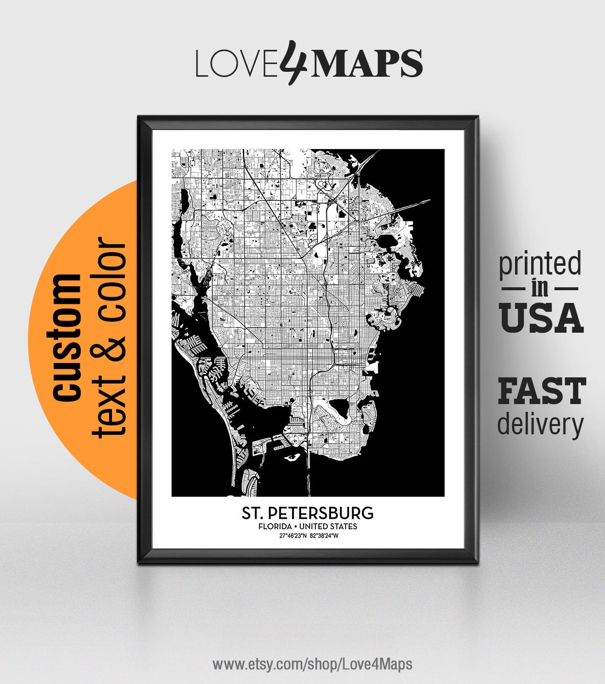St. Petersburg Florida Map Saint Petersburg City Print | Etsy