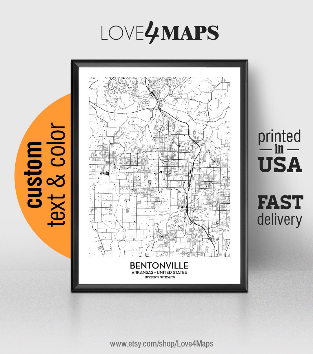 Bentonville Arkansas Map, Bentonville City Print, Bentonville Poster ...