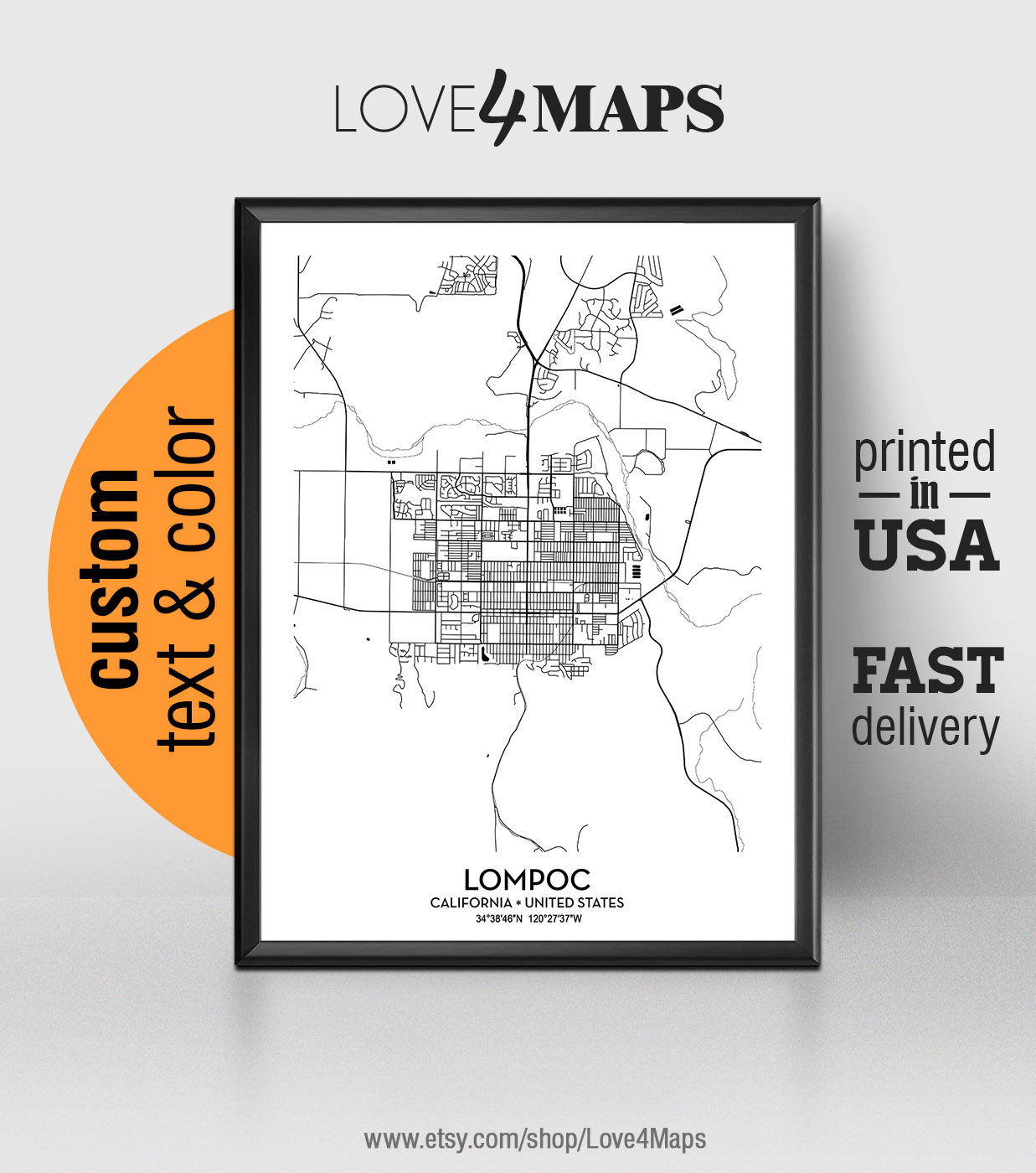 Lompoc California Map Lompoc City Print Lompoc Poster | Etsy