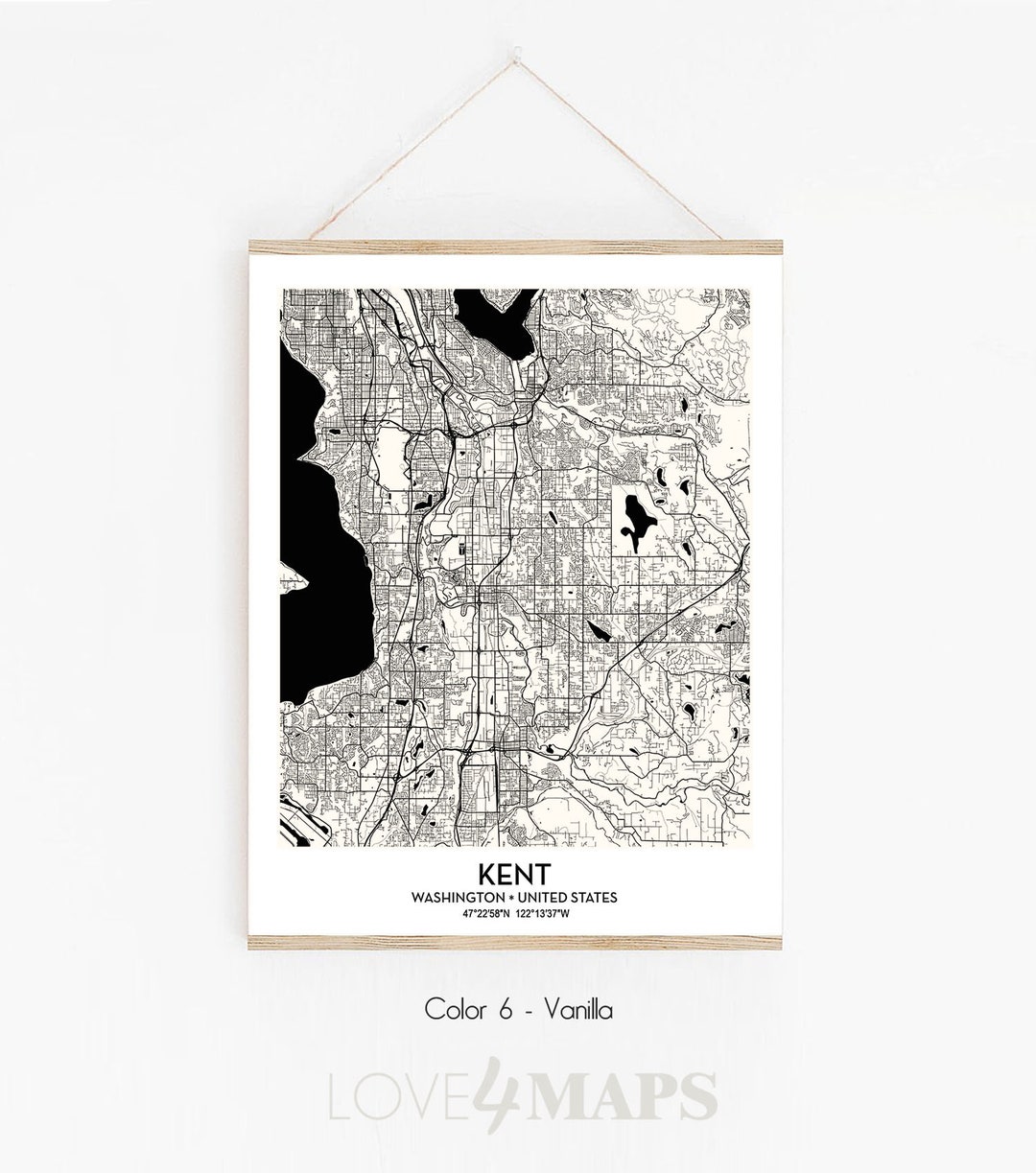 Kent WA City Map Poster Print Wall Art Decor | Kent Washington Map ...
