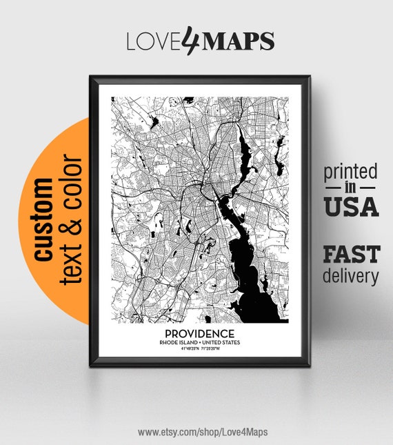 Providence Rhode Island College Map Providence City Print | Etsy