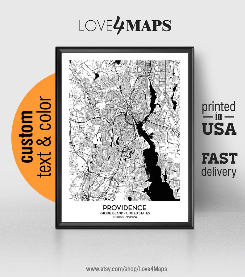 Providence Rhode Island College Map Providence City Print - Etsy