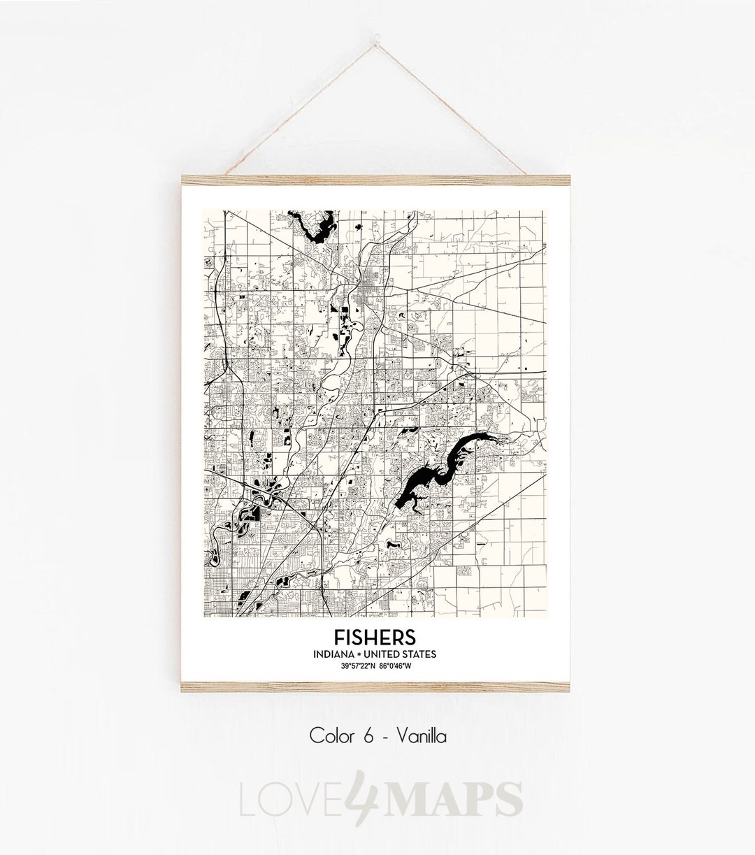 Fishers IN City Map Poster Print Wall Art Decor | Fishers Indiana Map ...