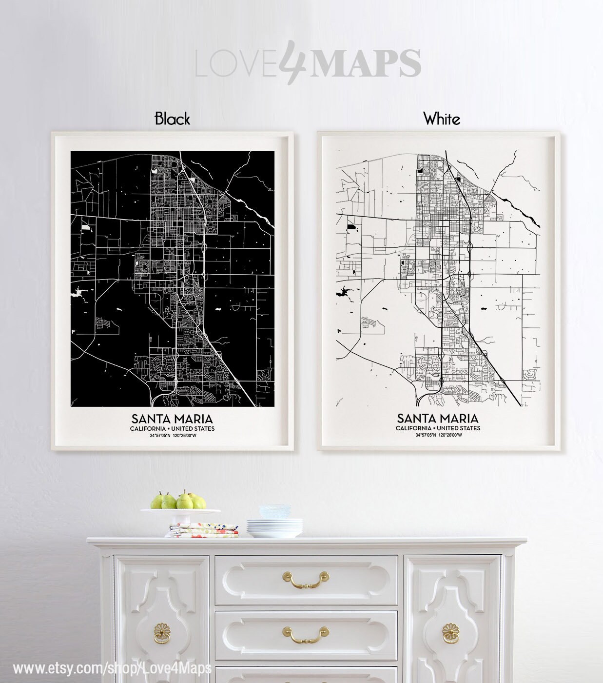 Santa Maria California Map Santa Maria City Print Santa | Etsy