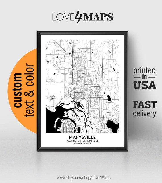 Prints Marysville WA map Marysville city map Marysville print ...