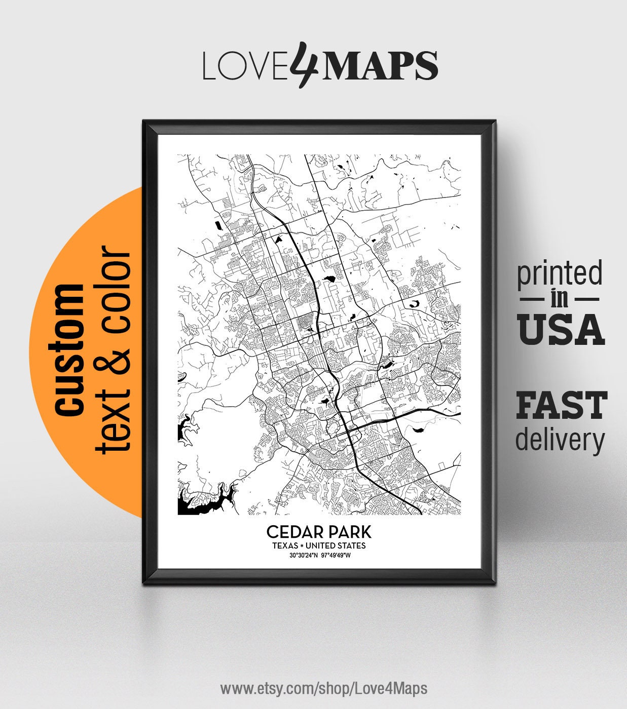 Cedar Park Texas Map Cedar Park City Print Cedar Park - Etsy