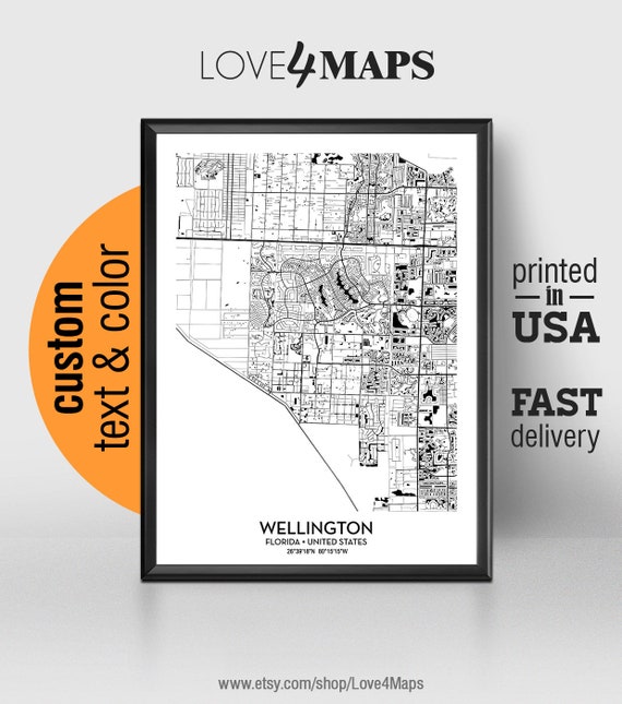 Wellington Florida Map Wellington City Print Wellington | Etsy