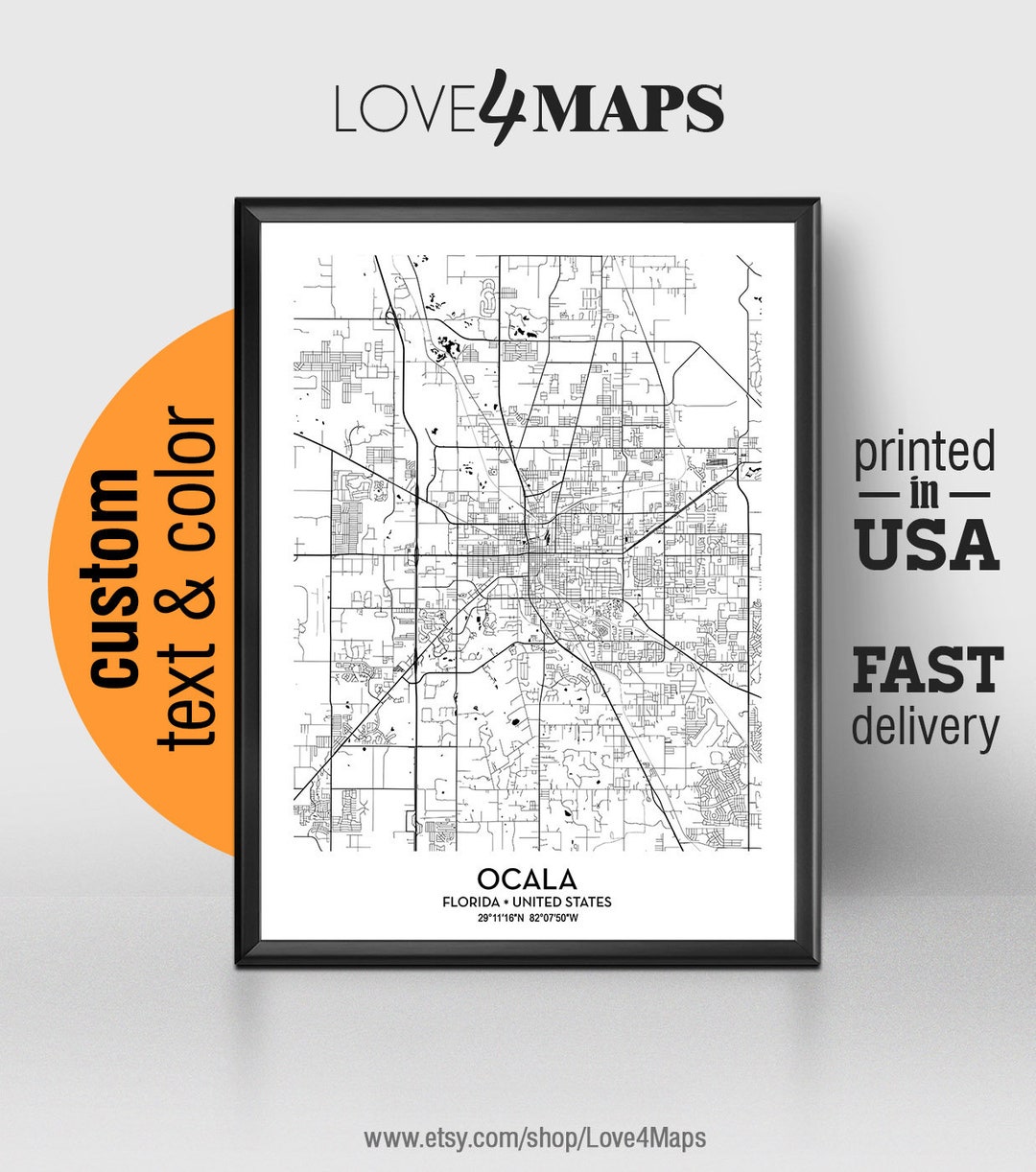 Ocala Florida Map, Ocala City Print, Ocala Poster, Personalized Wedding ...