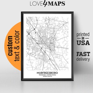 Murfreesboro Tennessee Map, Murfreesboro City Print, Middle Tennessee ...