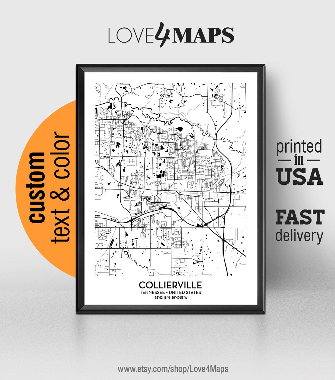 Collierville Tennessee Map Collierville City Print | Etsy