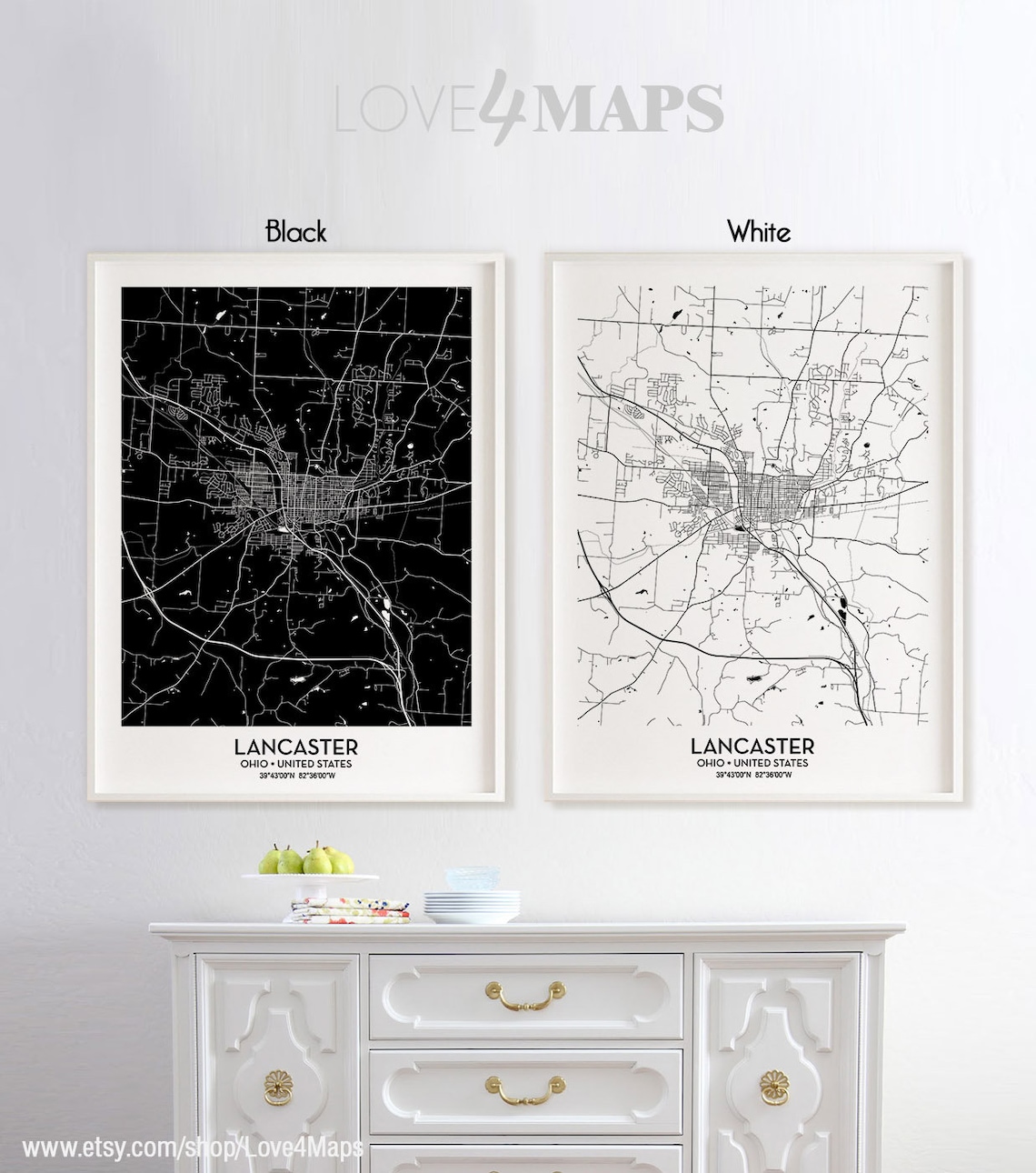 Lancaster Ohio Map Lancaster City Print Lancaster Poster | Etsy