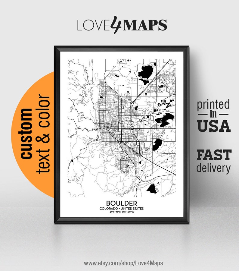 Boulder Colorado Map Boulder City Print Boulder Poster - Etsy