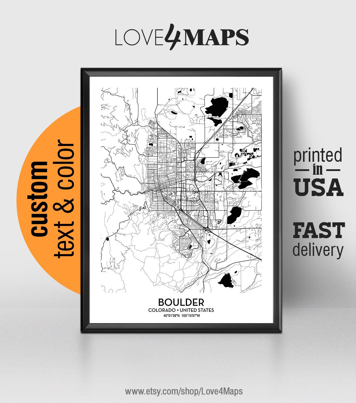 Boulder Colorado Map Boulder City Print Boulder Poster | Etsy