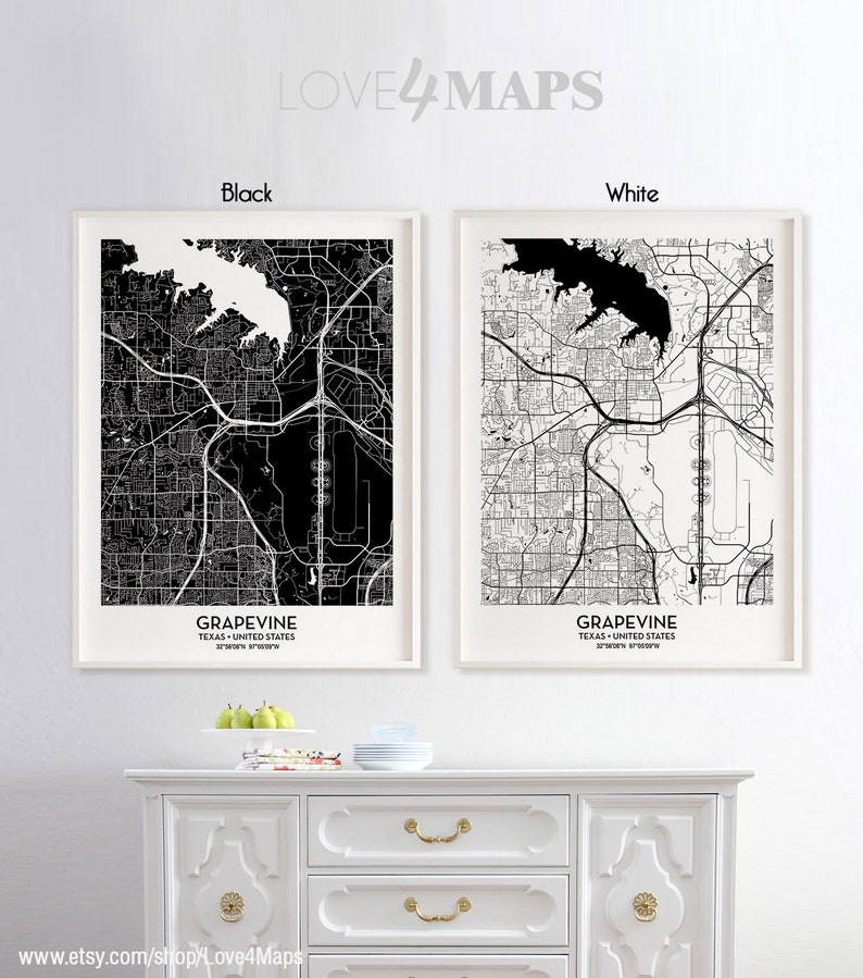Grapevine Texas Map Grapevine City Print Grapevine Poster | Etsy