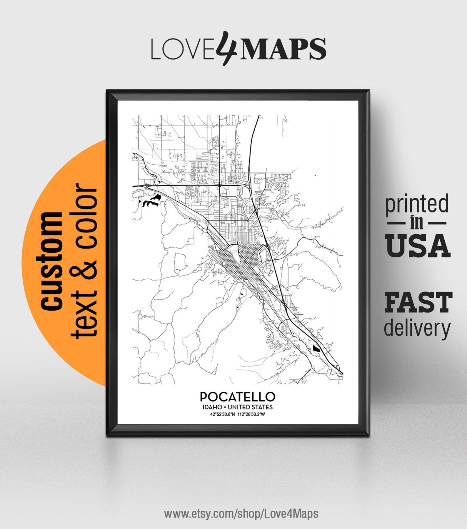 Pocatello Idaho Map Pocatello City Print Pocatello Poster - Etsy
