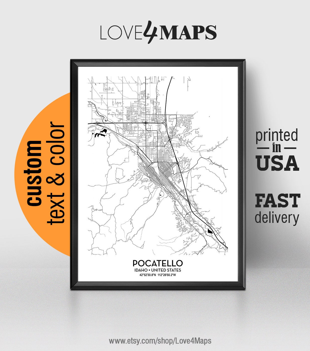 Pocatello Idaho Map Pocatello City Print Pocatello Poster - Etsy