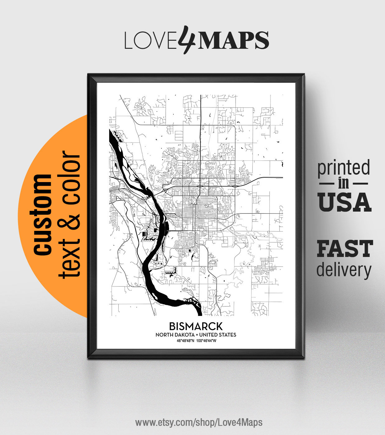 Bismarck North Dakota Map Bismarck City Print Bismarck - Etsy