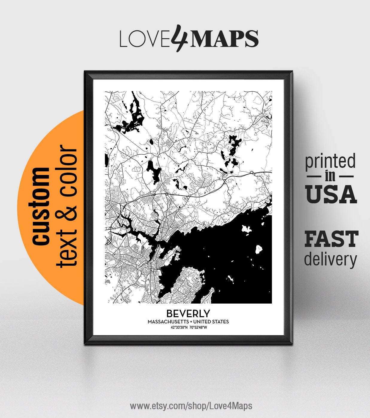 Beverly Massachusetts Map Beverly City Print Beverly Poster | Etsy