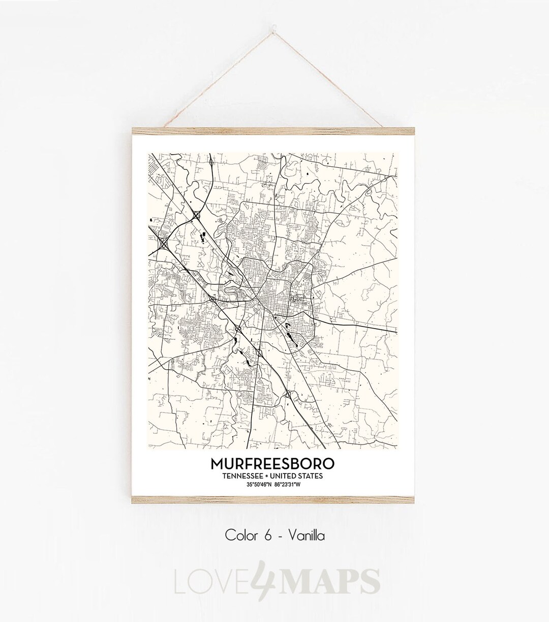 Murfreesboro TN City Map Poster Print Wall Art Decor | Murfreesboro ...