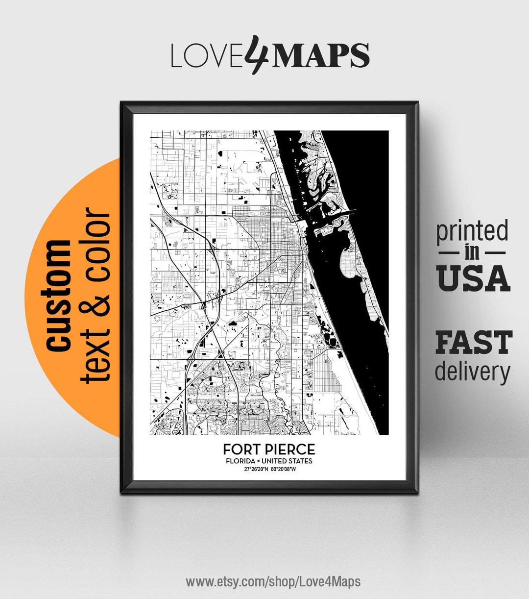 Fort Pierce Florida Map, Fort Pierce City Print, Fort Pierce Poster ...