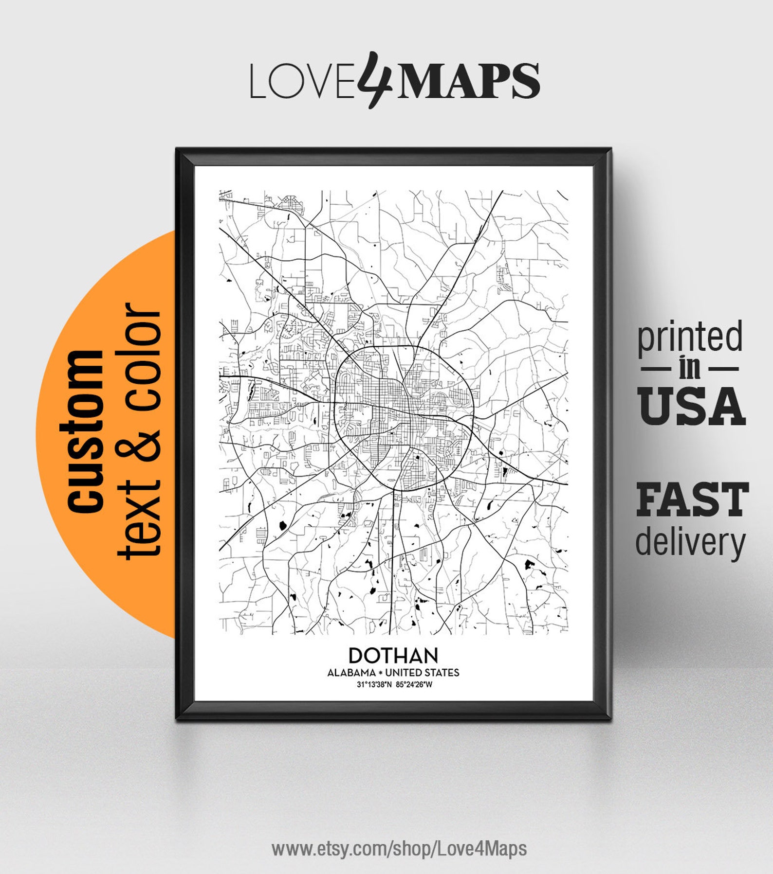 Dothan Alabama Map Dothan City Print Dothan Poster | Etsy