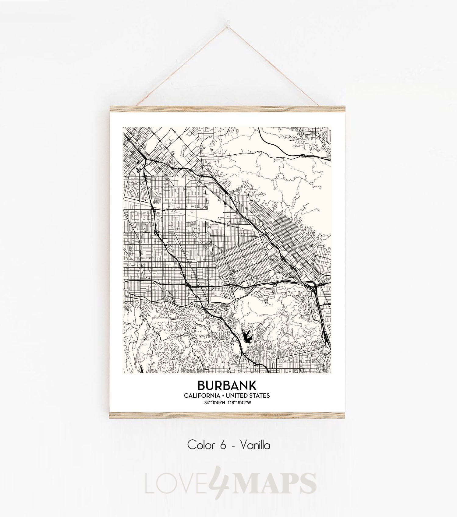 Burbank CA City Map Poster Print Wall Art Decor Burbank - Etsy