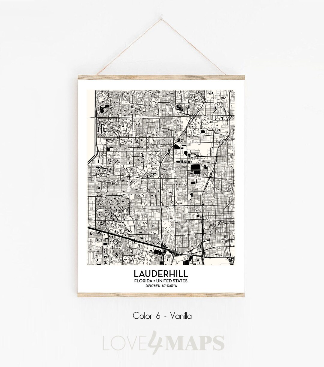 Lauderhill FL City Map Poster Print Wall Art Decor | Lauderhill Florida ...