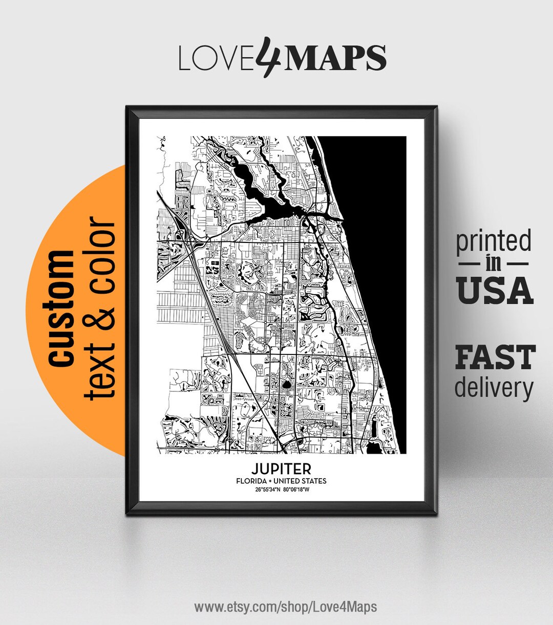 Jupiter Florida Map, Jupiter City Print, Jupiter Poster, Personalized ...