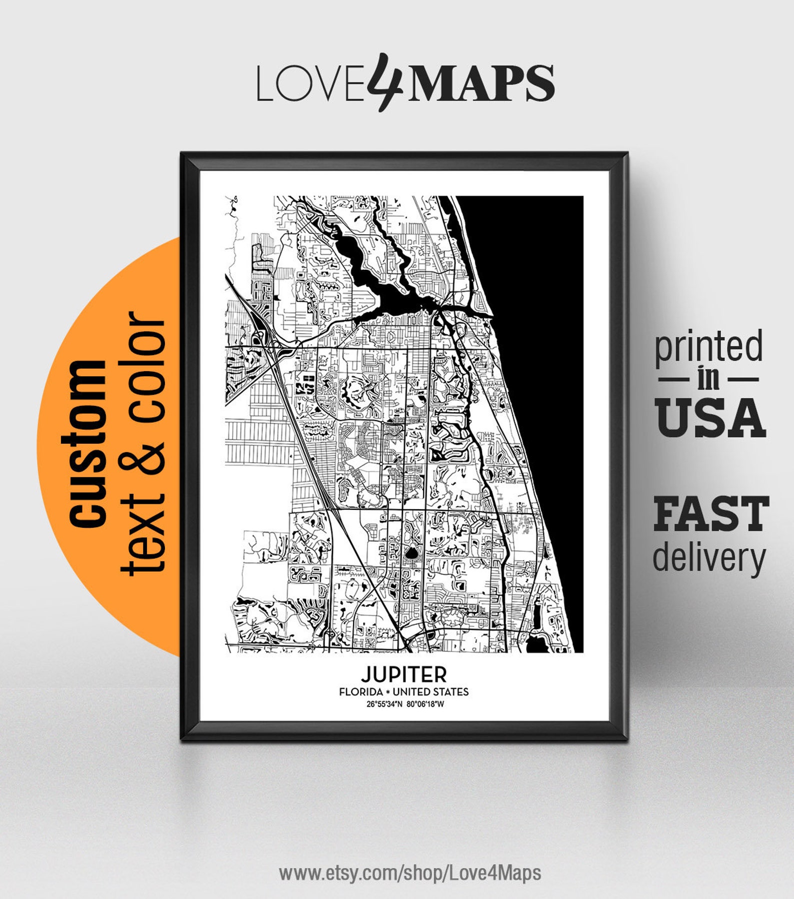 Jupiter Florida Map Jupiter City Print Jupiter Poster - Etsy