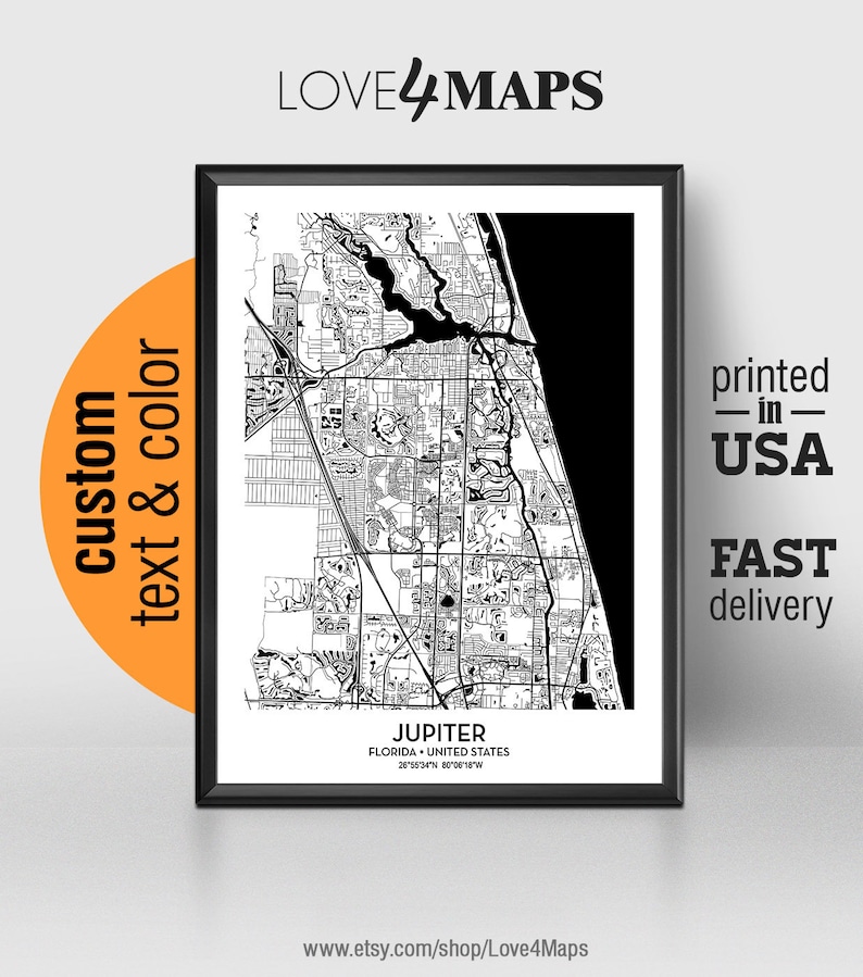 Jupiter Florida Map Jupiter City Print Jupiter Poster - Etsy