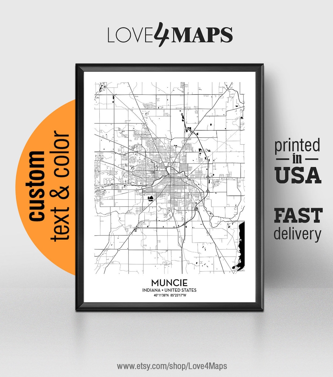 Muncie Indiana Map, Muncie City Print, Ball State University Poster ...