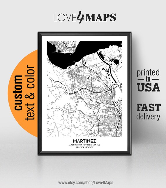 Martinez California Map Martinez City Print Martinez Poster | Etsy