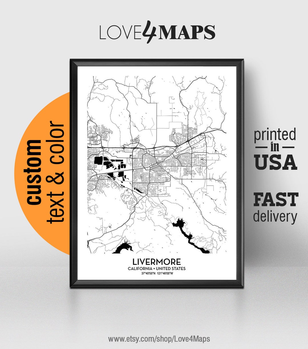Livermore California Map, Livermore City Print, Livermore Poster ...
